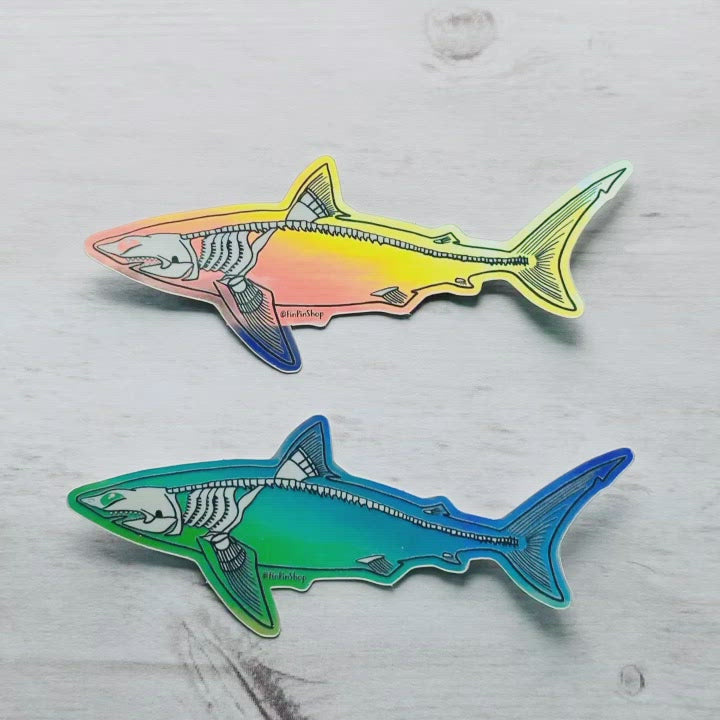 Skeleton shark holographic sticker – Fin Pin Shop