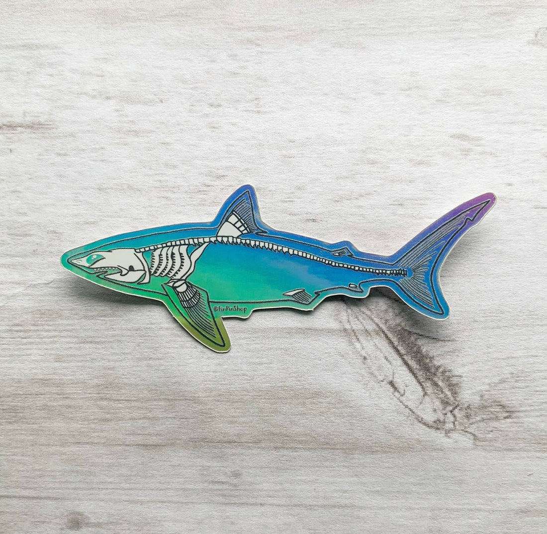 Skeleton shark holographic sticker – Fin Pin Shop